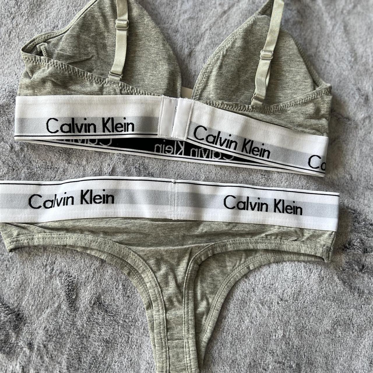 Calvin Klein grey padded bralette set with thong... - Depop