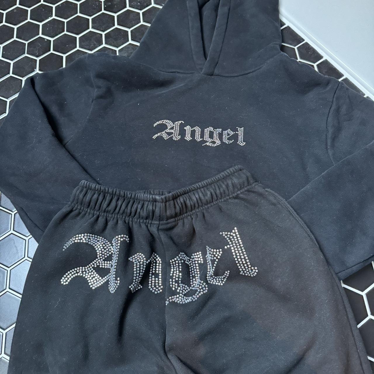 Black rhinestone named collective tracksuit. Size... - Depop