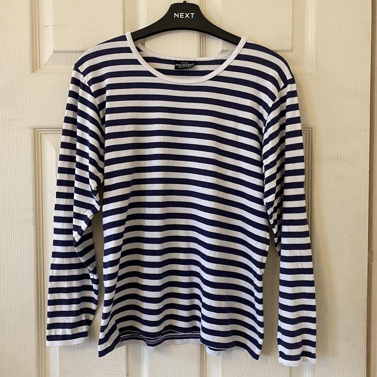 Navy blue stripe t-shirt from Finnish designer brand... - Depop