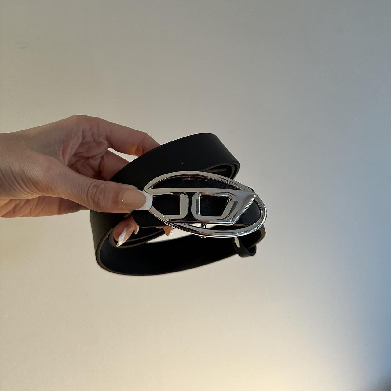 Black faux leather d belt black belt black & silver... - Depop