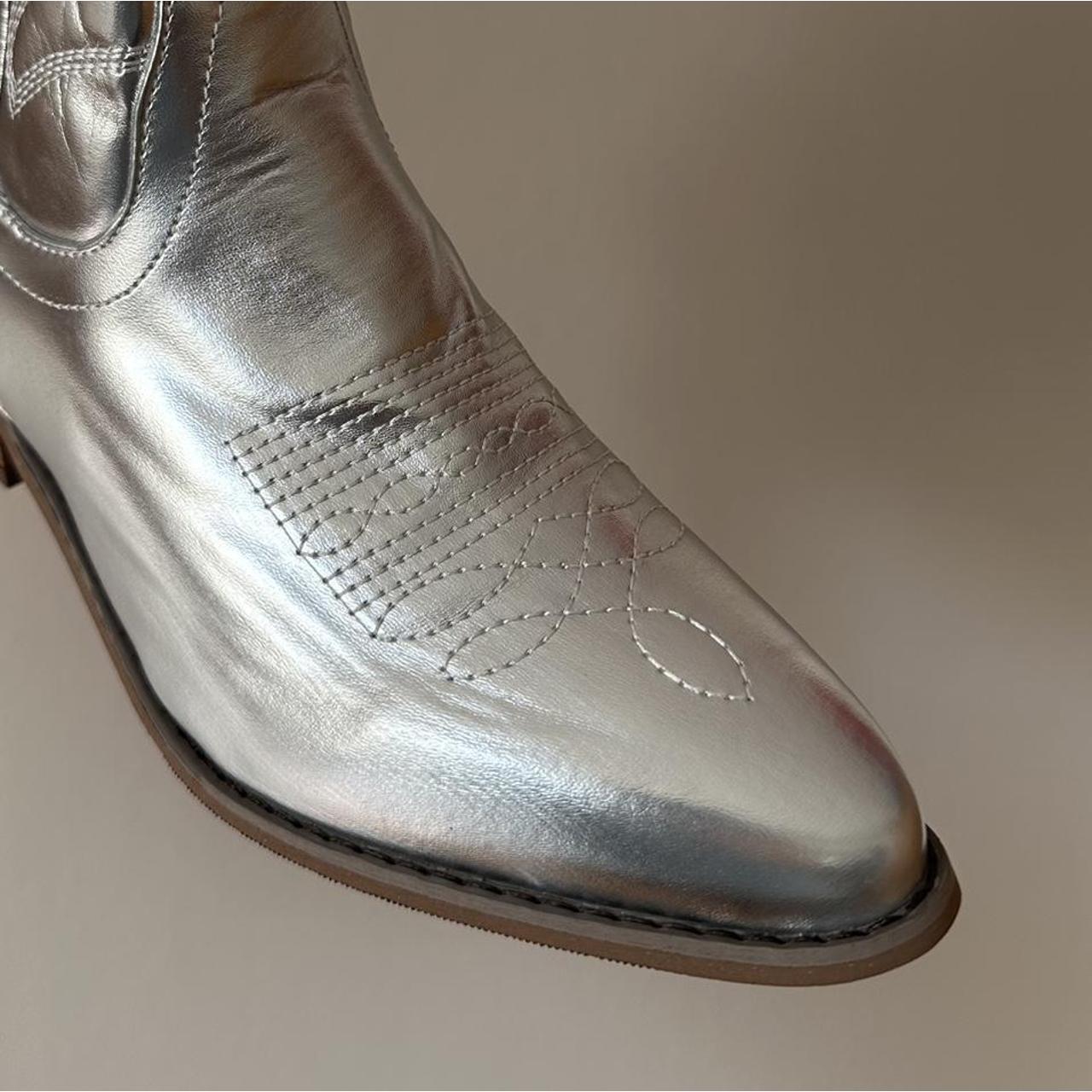 Silver metallic cowgirl boots western cowboy boots... - Depop