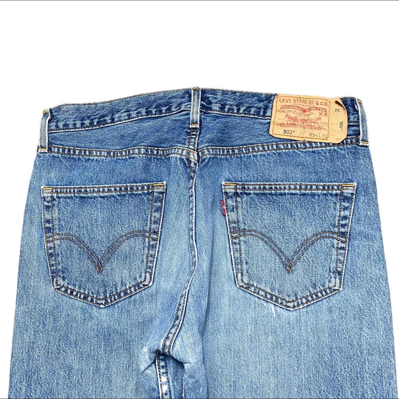 Blue Levis 501 jeans. Light wash blue denim with... - Depop
