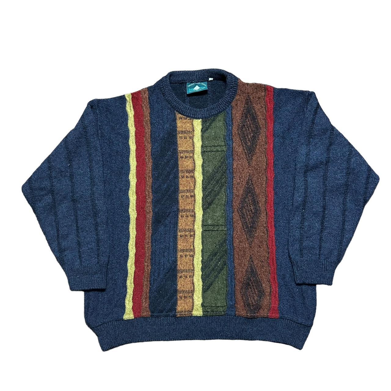 Patterned knit jumper. Abstract knitted sweater.... - Depop