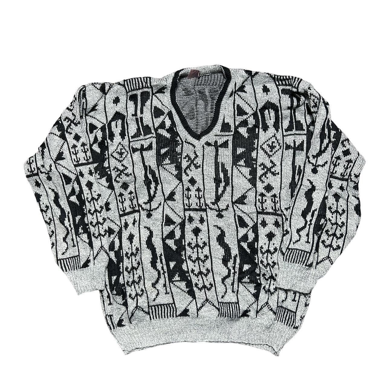 Patterned knit jumper. Abstract knitted sweater. V... - Depop