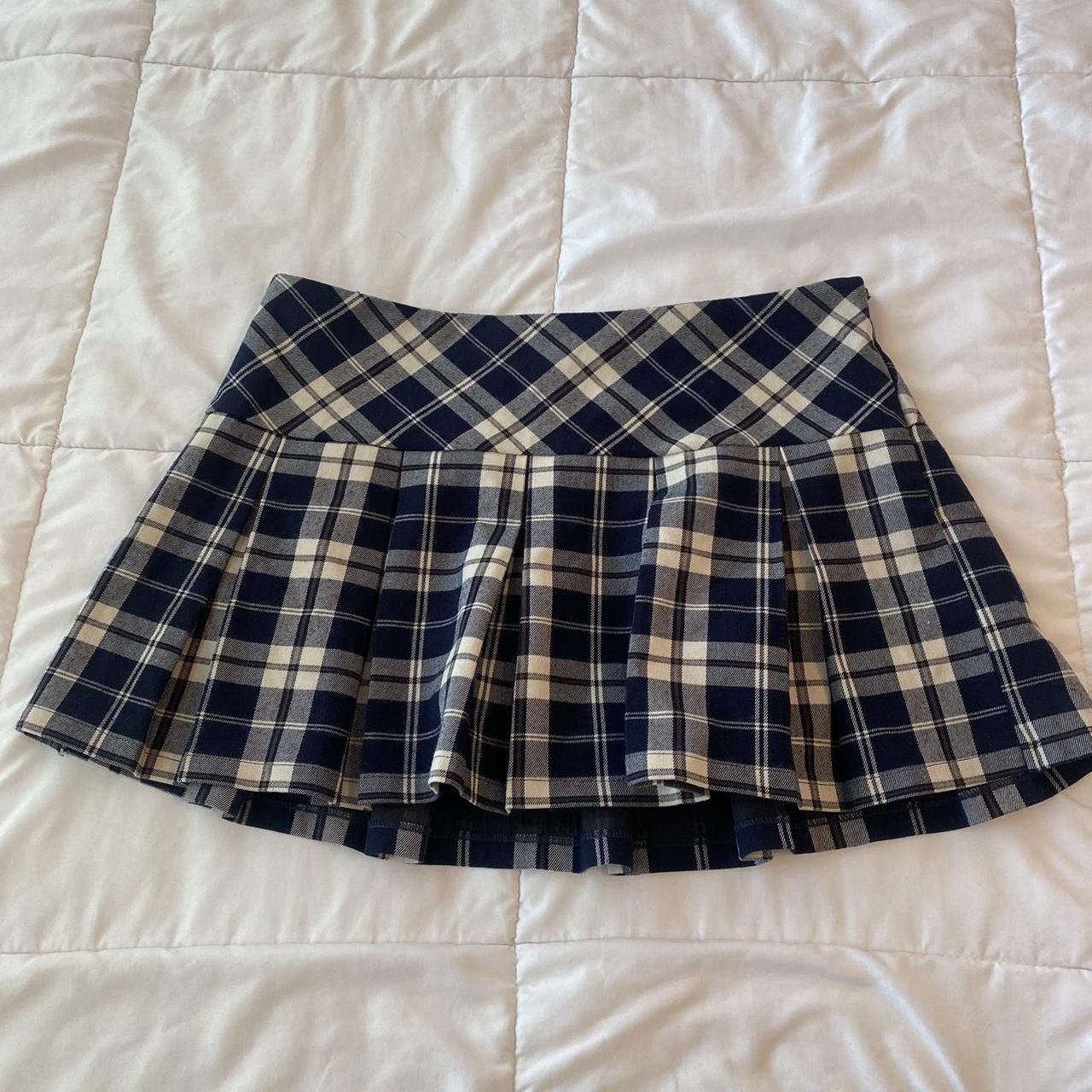 Garage Navy and white plaid mini skirt/ skort!... - Depop