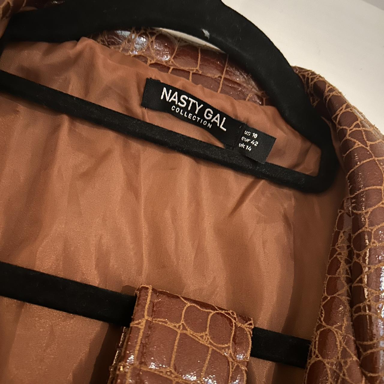 Nasty Gal Brown Croc Jacket with tie waist Size 14 - Depop