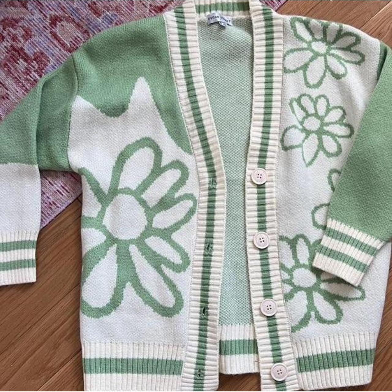 Verge Girl Women's Green and Cream Cardigan | Depop