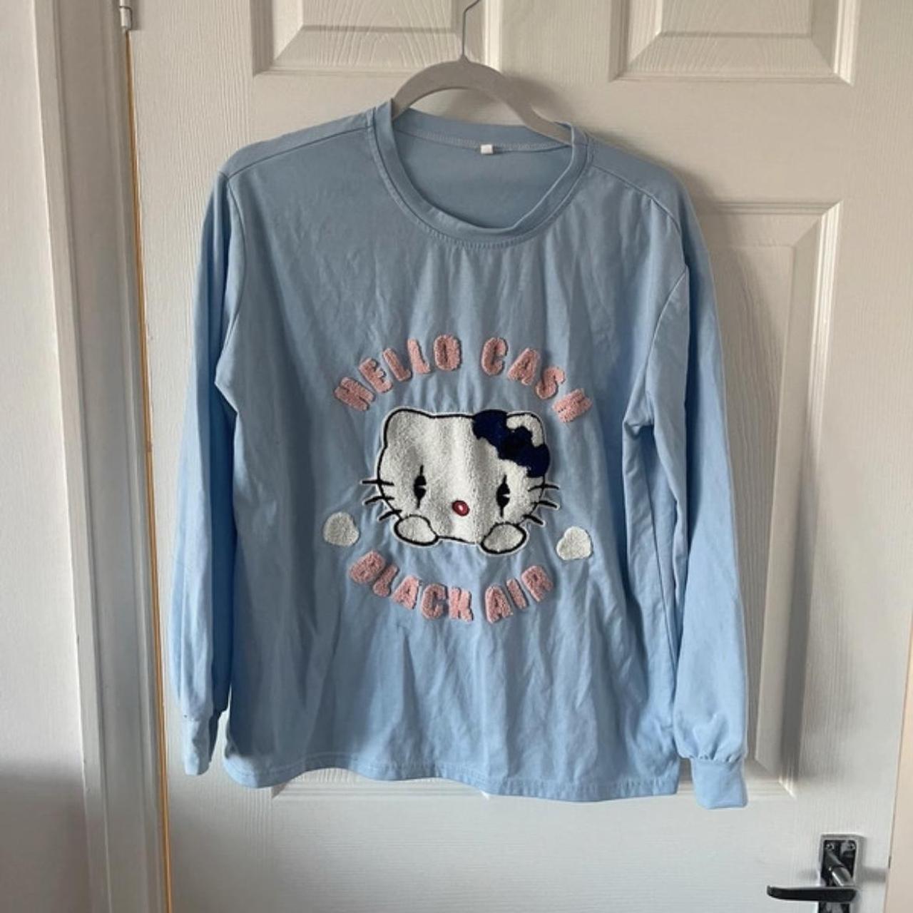 Hello kitty embroidered blue long sleeve top, pretty... - Depop