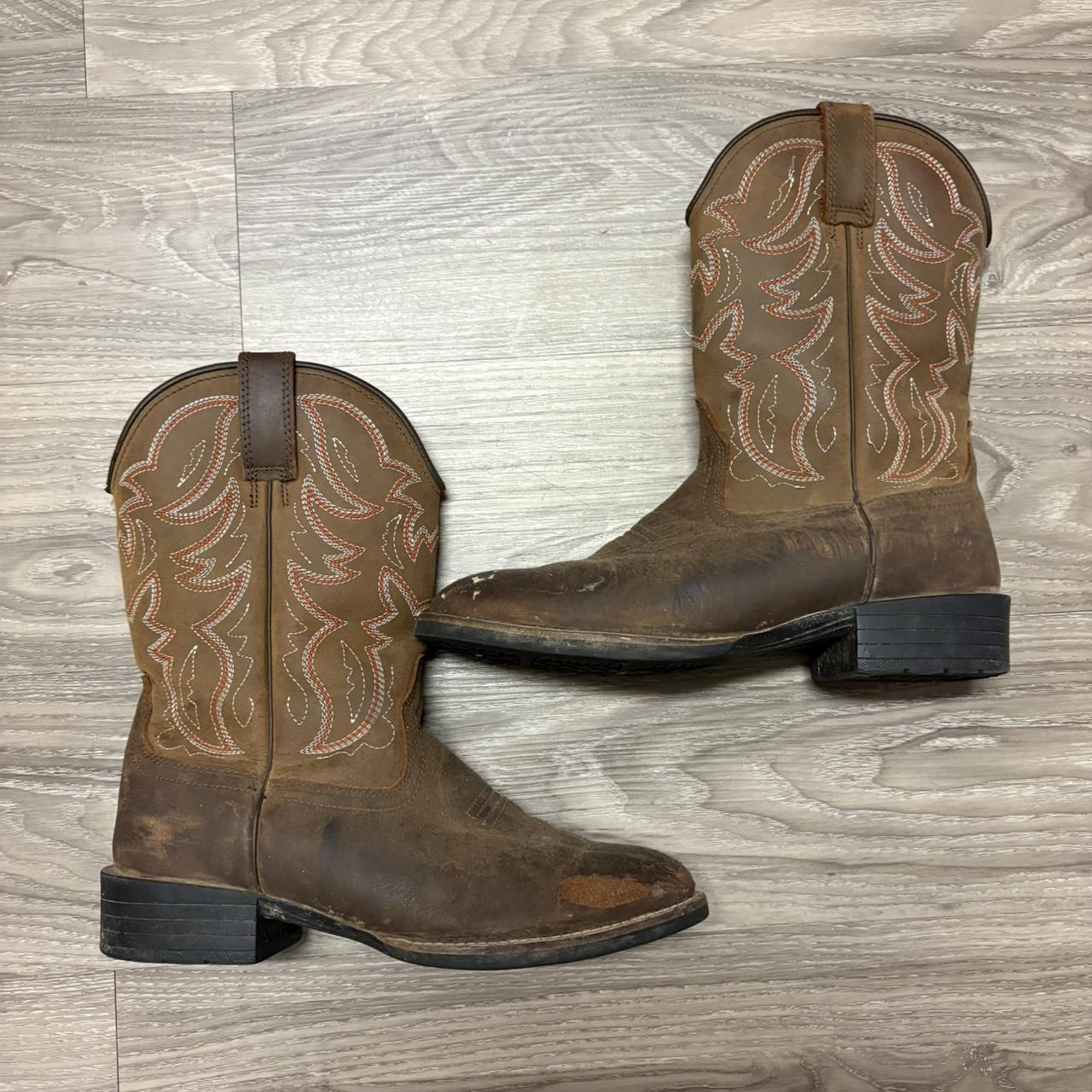 Brown leather western boots with scuffed toe... | Depop