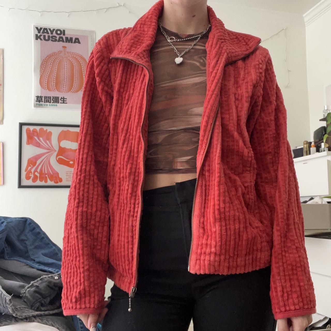 Vintage red corduroy zip up jacket - Depop