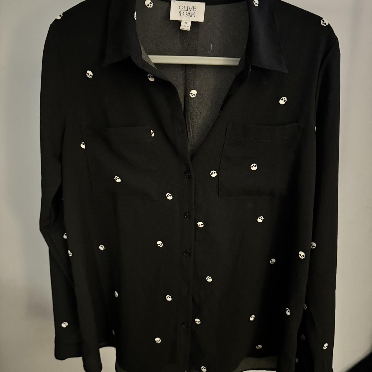 Black and white skull button-up shirt... | Depop