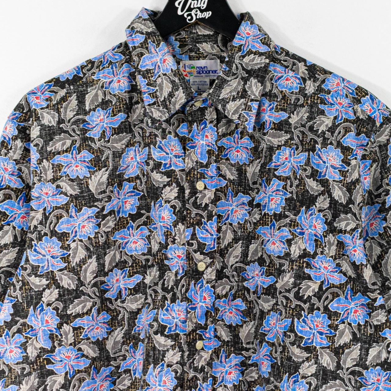 Reyn Spooner Men's Black and Blue Shirt | Depop