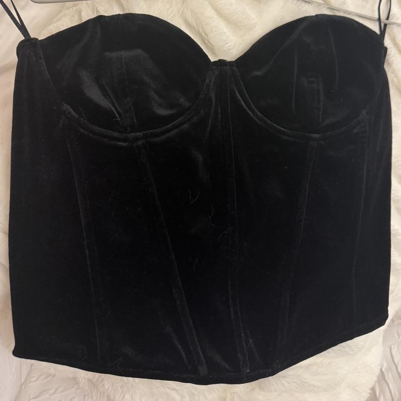 ZARA black velvet corset top Worn once Perfect... - Depop
