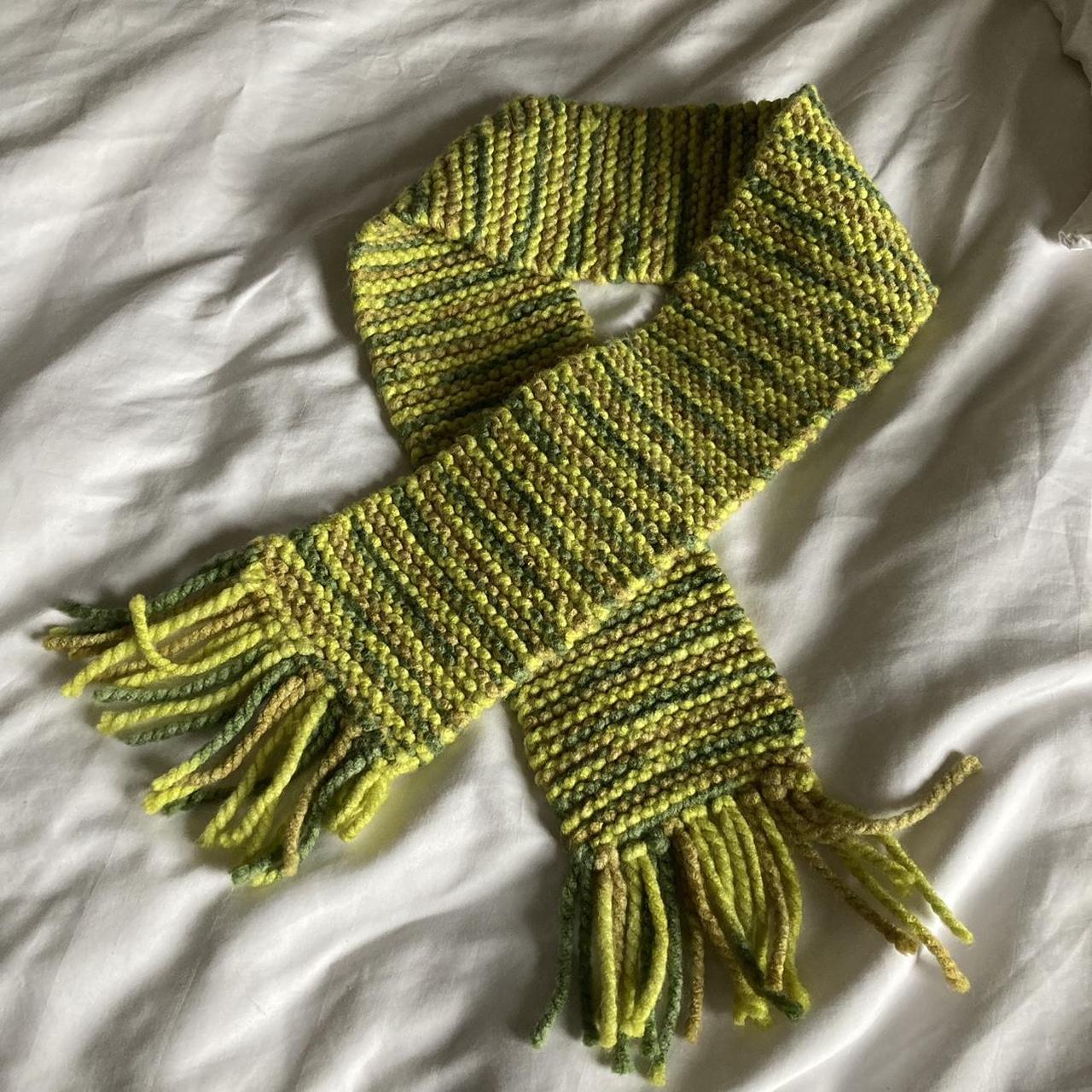Lush lime green/green wool scarf • hand knit with... - Depop