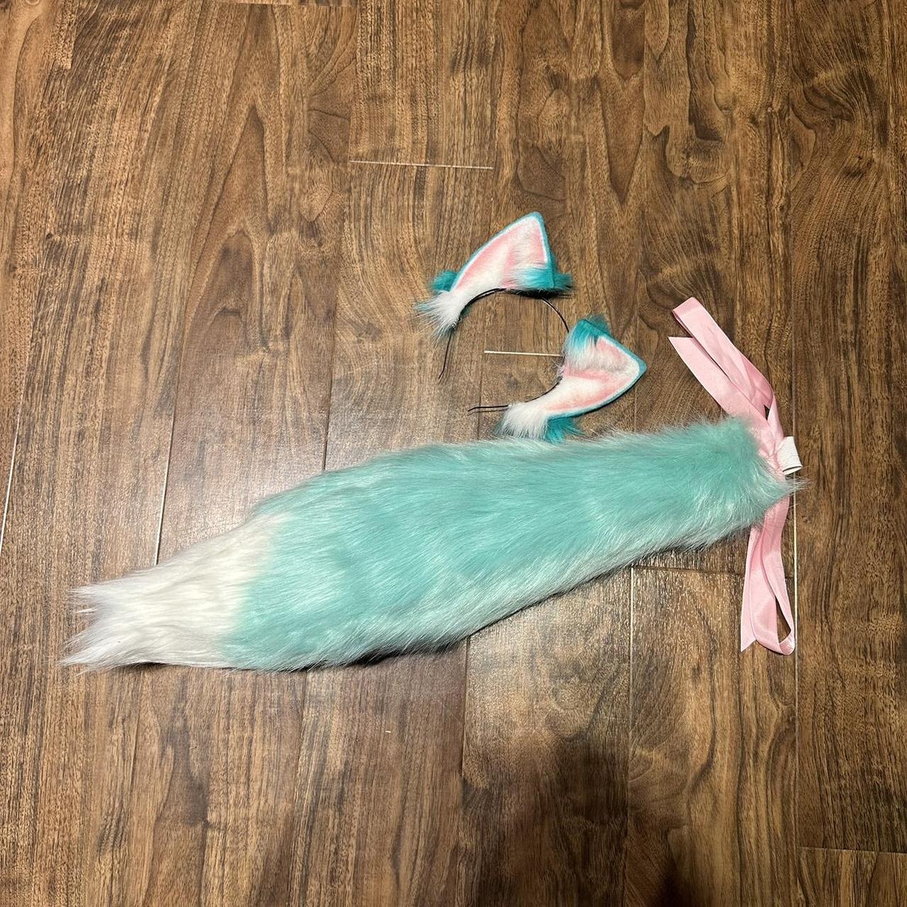Mint colored Little Luxies fox ear and tail set... - Depop