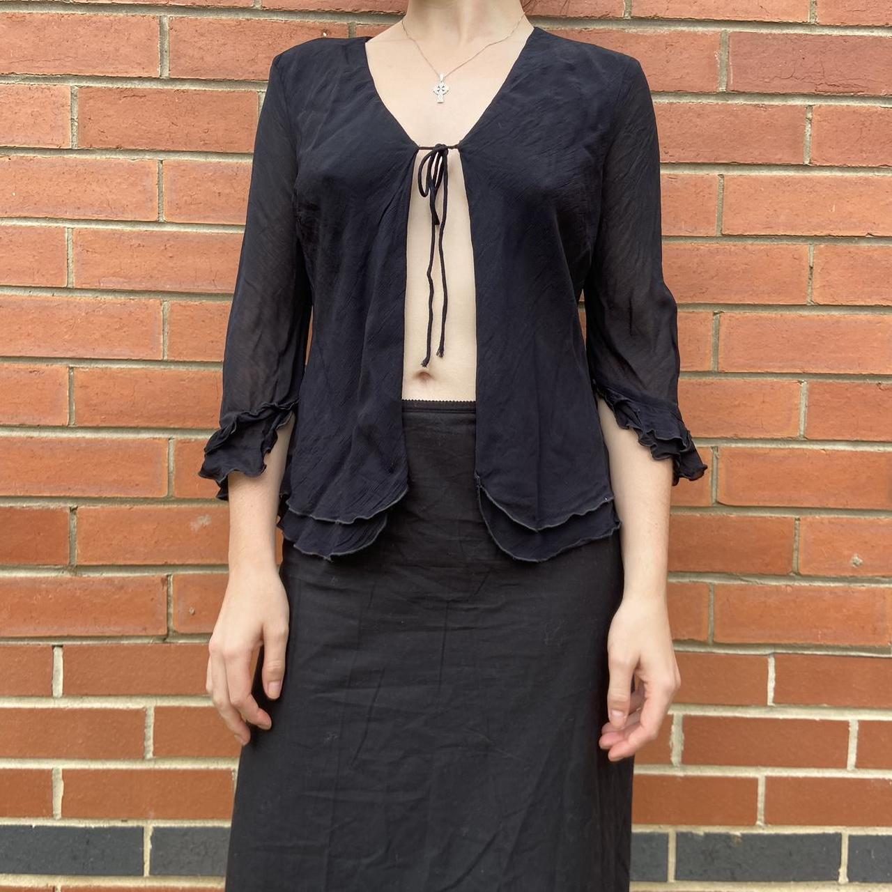 vintage floaty black tie top/cardigan. Would fit... - Depop