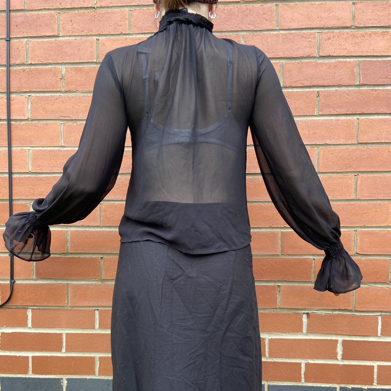 Monki sheer black long sleeve top with ruched... - Depop