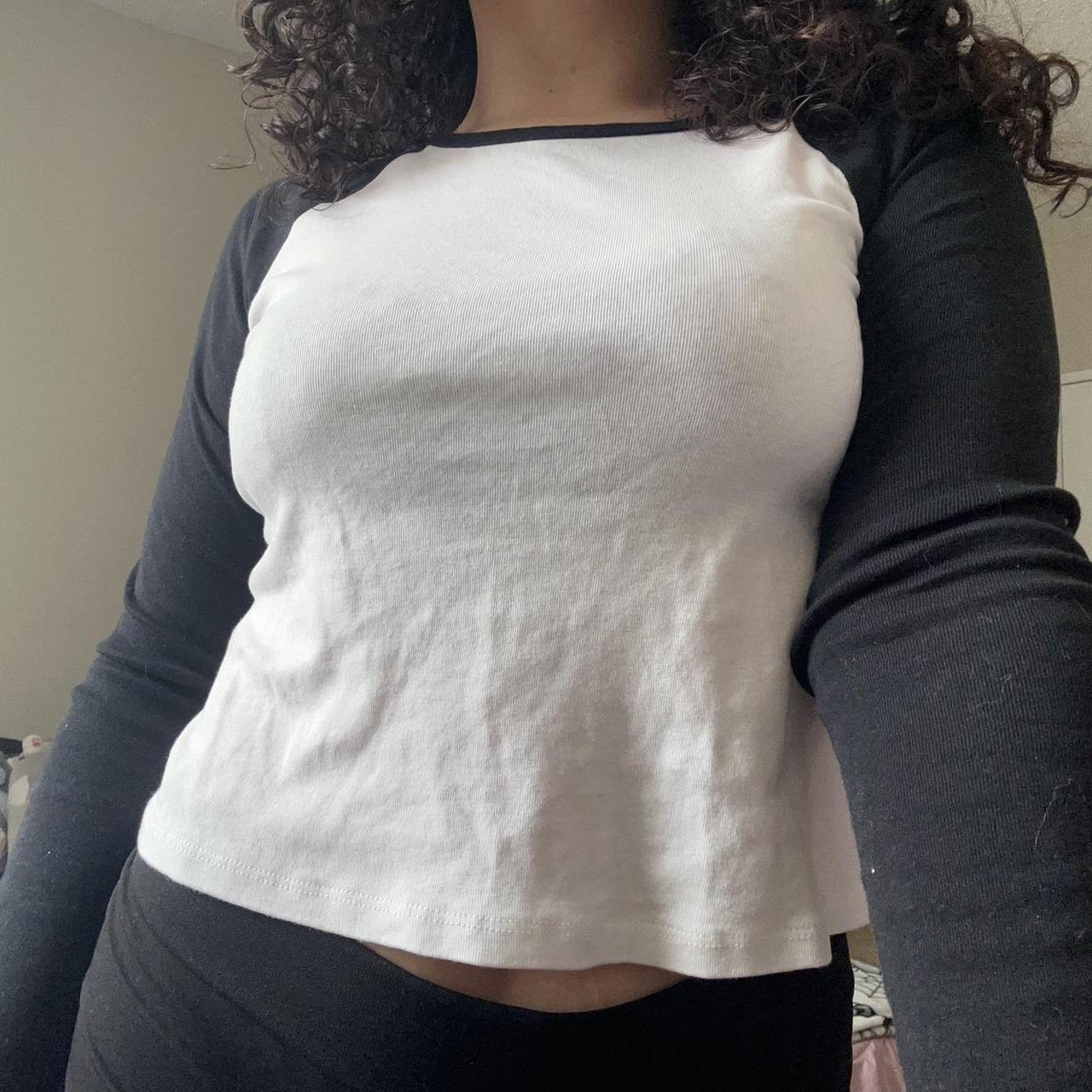 black & white long sleeve cropped baseball tee kids... - Depop