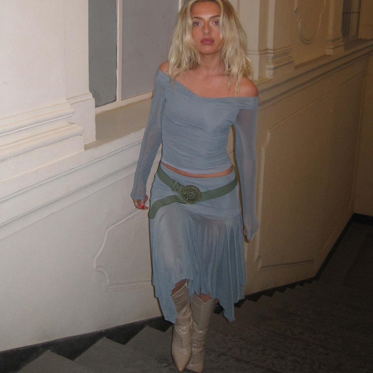 motel rocks blue skirt top co ord sold out on... - Depop