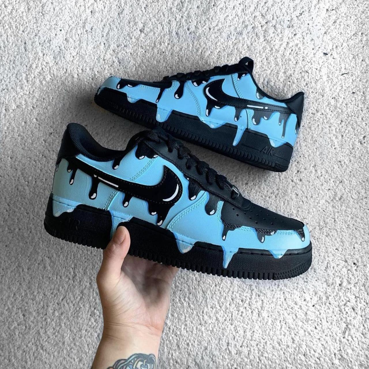 Blue Icy Drip nike Air Force 1 Custom Nike air... | Depop