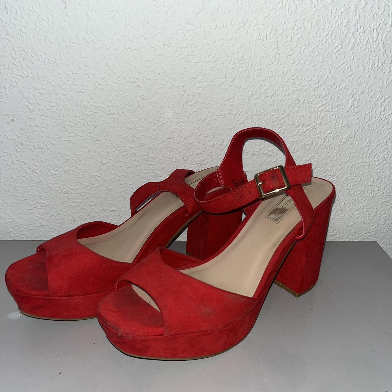 Women’s red open toe heels. Worn a few times,... - Depop