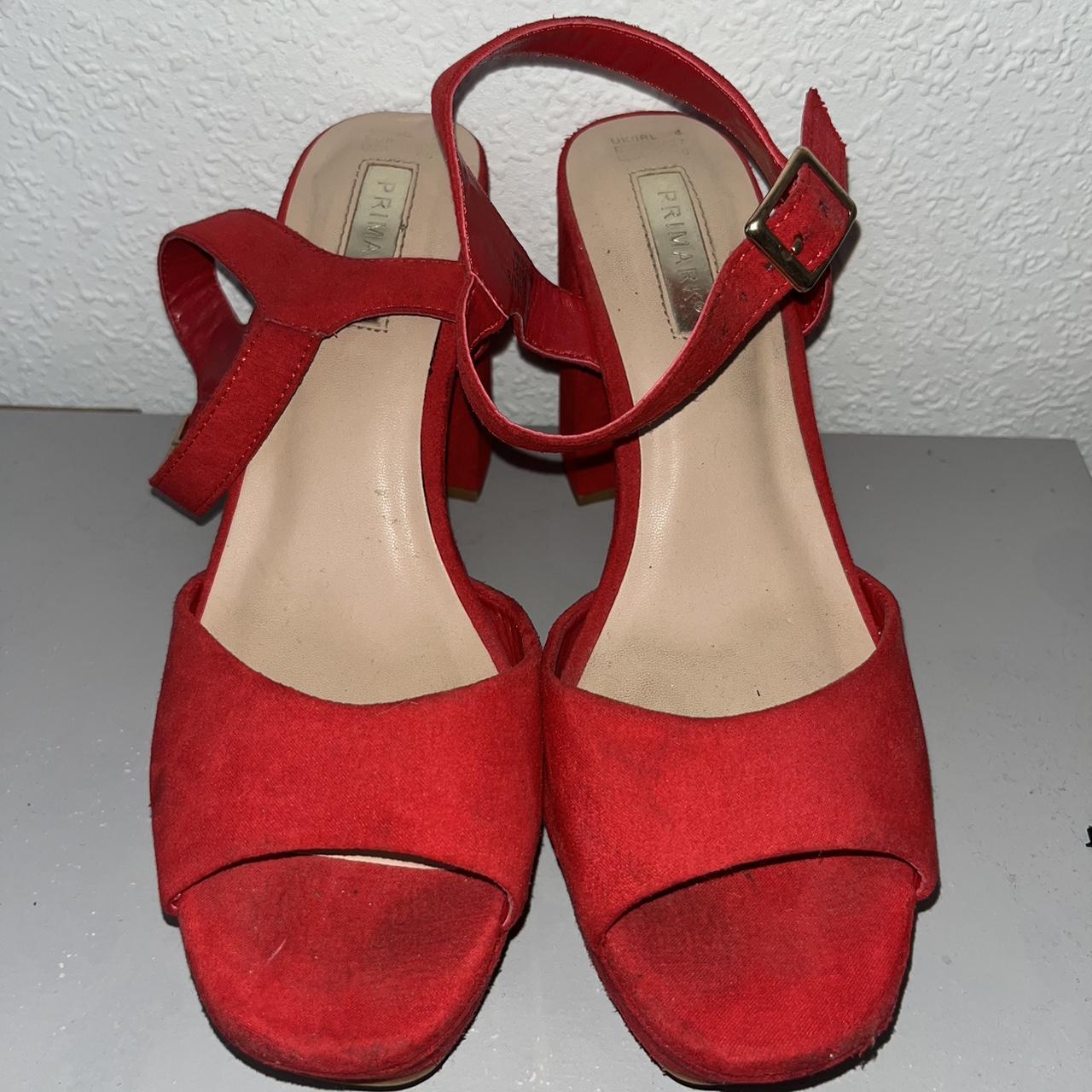 Women’s red open toe heels. Worn a few times,... - Depop