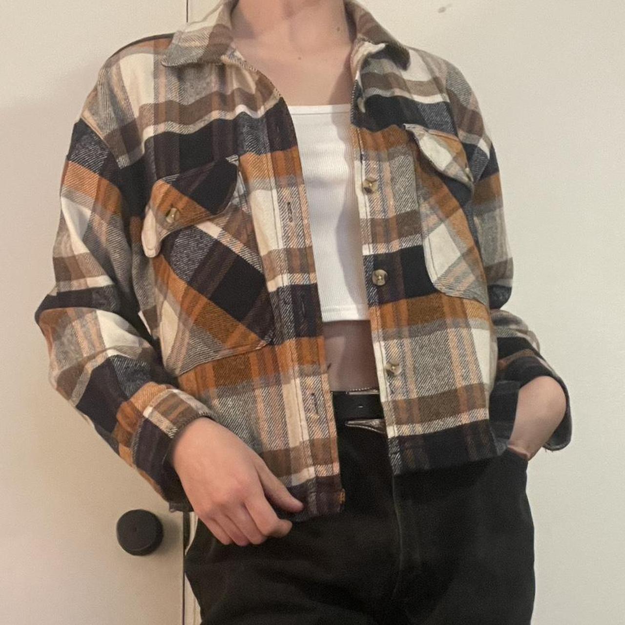 Navy and tan flannel jacket from Brixton #flannel... - Depop