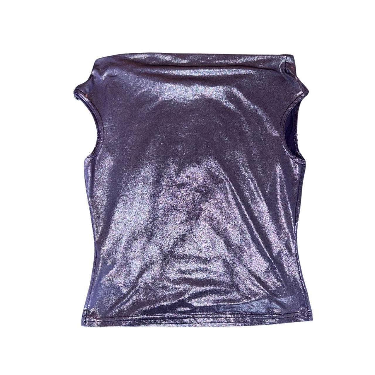 Vintage metallic draped purple cowl neck top Sooo... - Depop