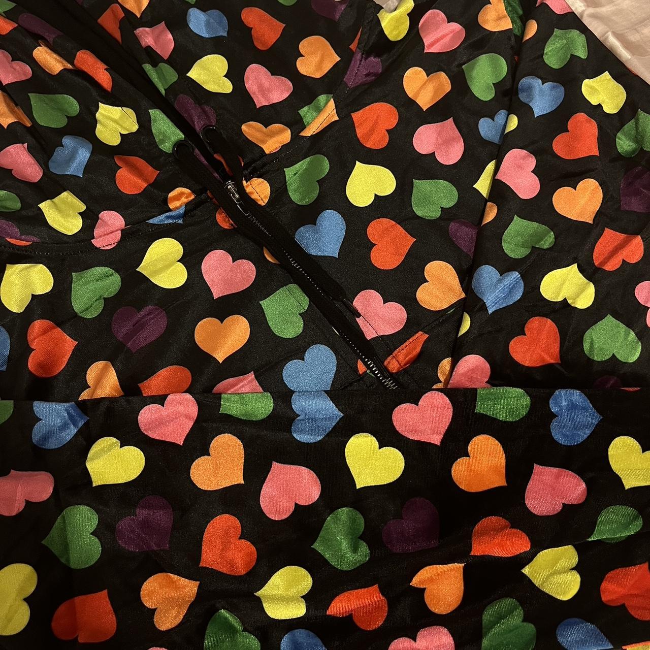 black velour cropped jacket with colorful hearts... - Depop