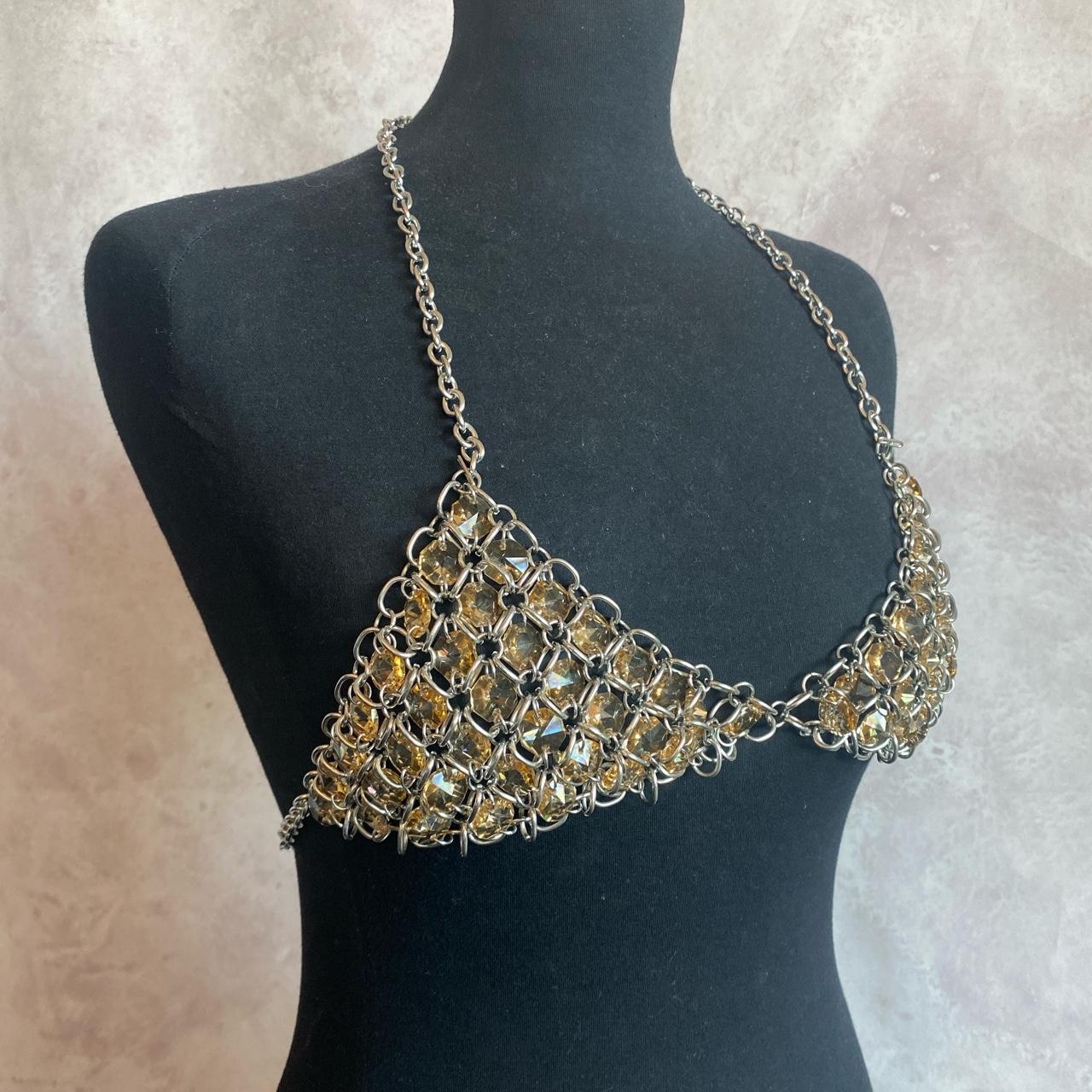 Frances O crystal chainmail bra Champagne crystals... - Depop