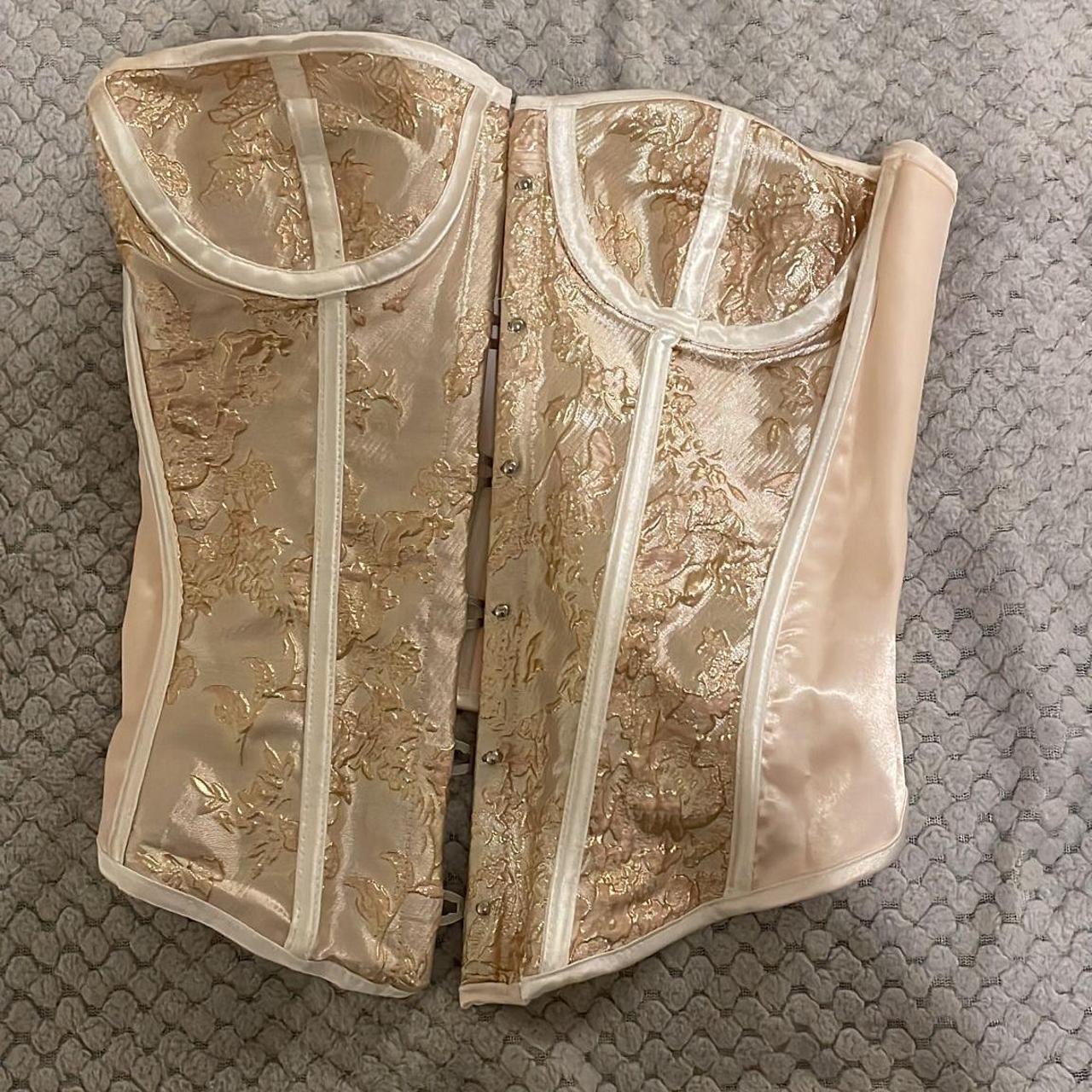 PLT gold white pink detailed lace up corset (size... - Depop