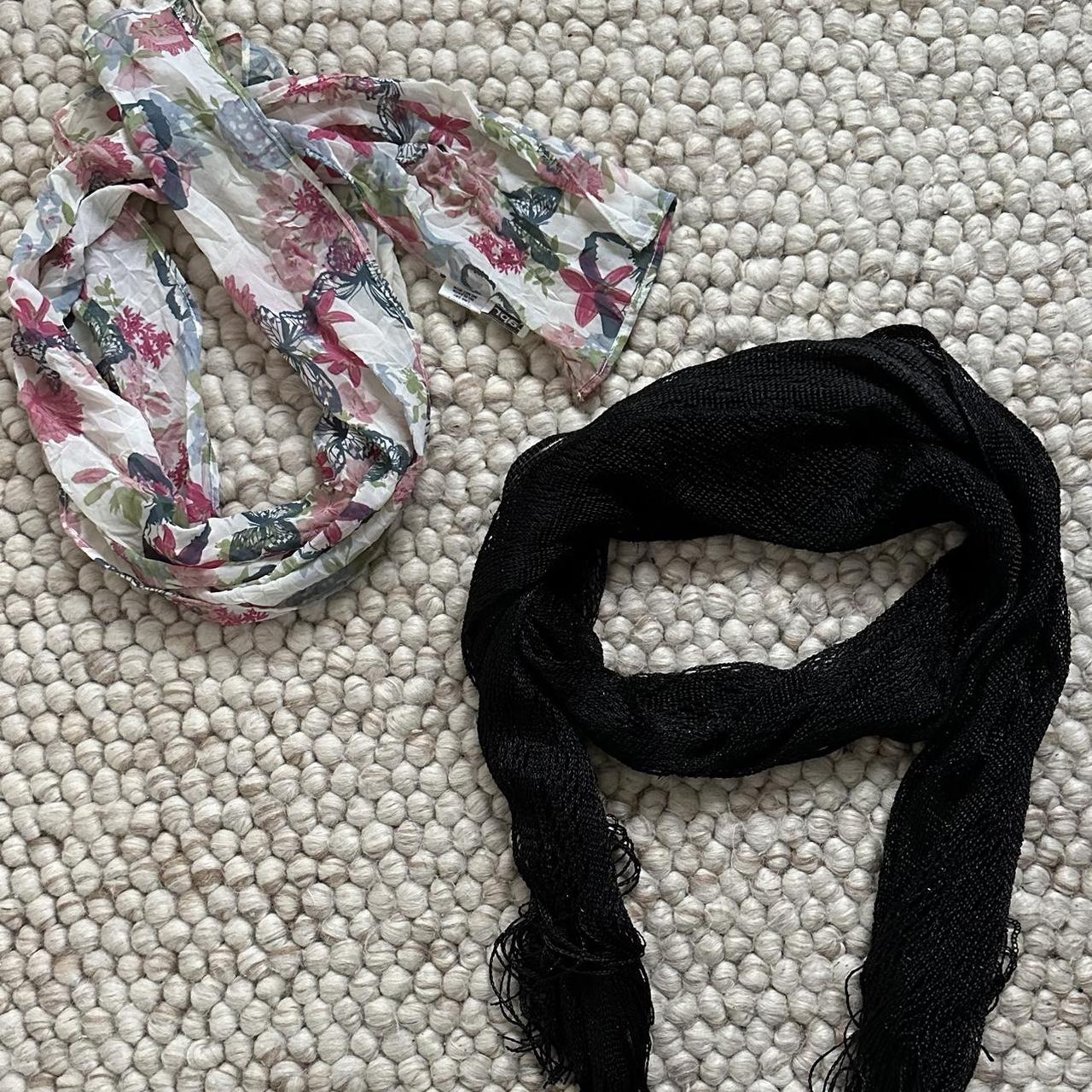 Black glitter scarf with tassels Thin floral scarf... - Depop