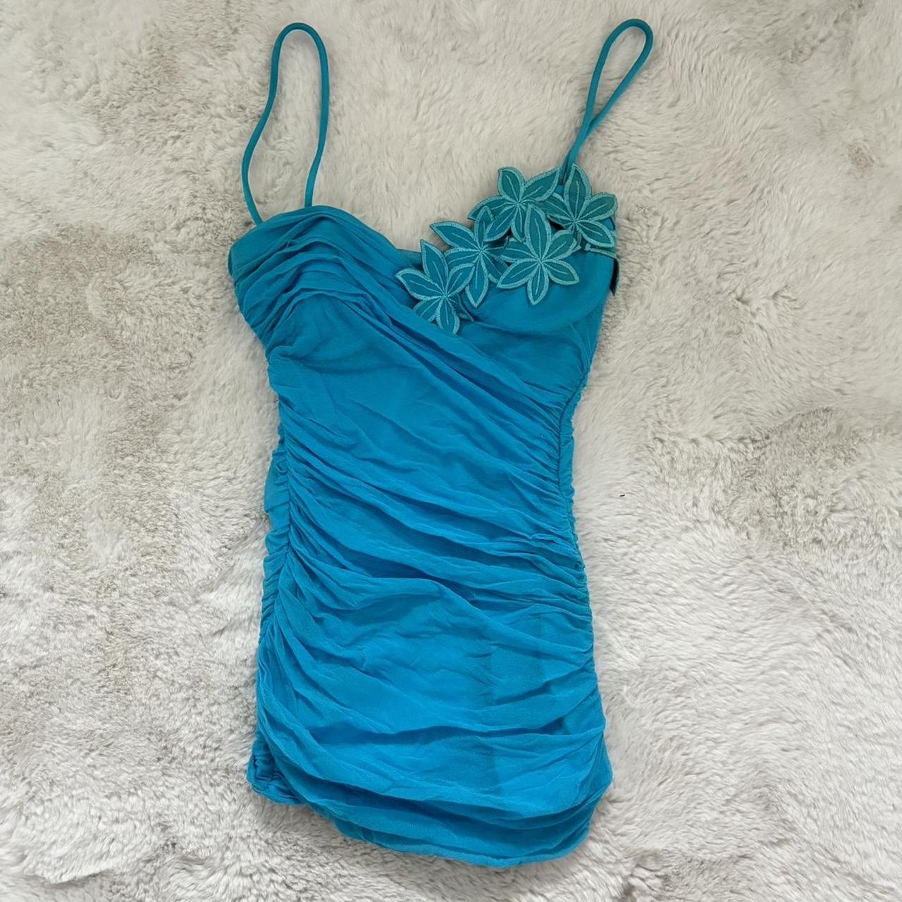 vintage blue bustier top🦋 gorgeous color with flower... - Depop