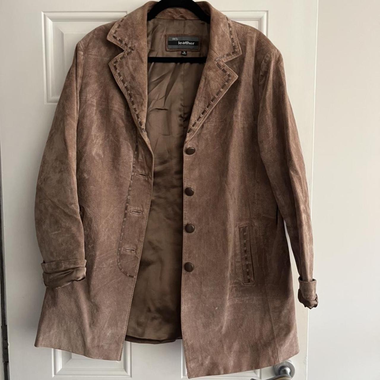 Brown suede like material jacket Brand - WS... - Depop