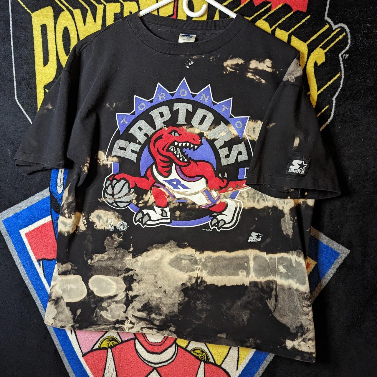 Vintage 90s STARTER NBA Toronto Raptors Black Bleach... - Depop