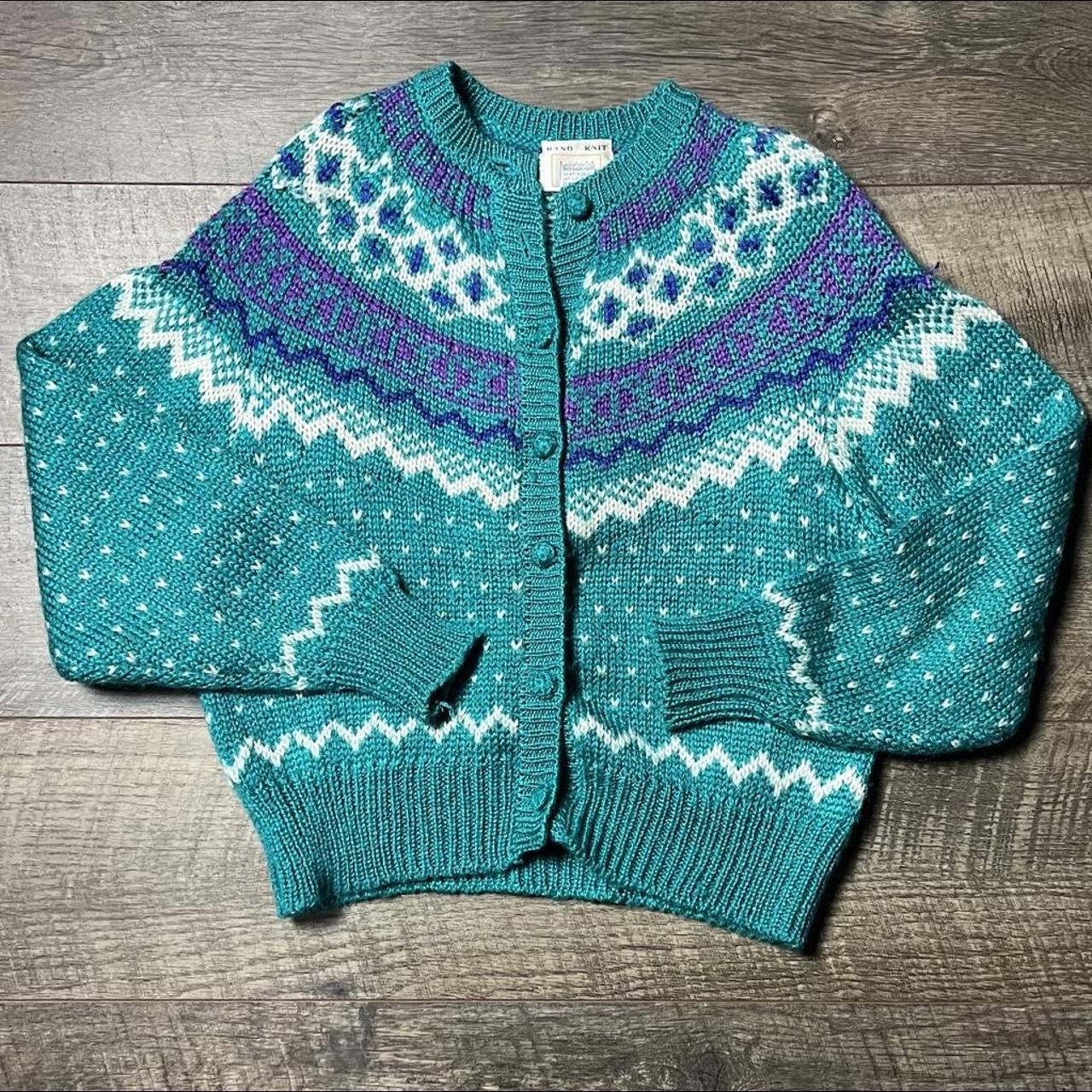 IVY Hand Knit Funky Pattern Color Cardigan 80s 90s.... - Depop