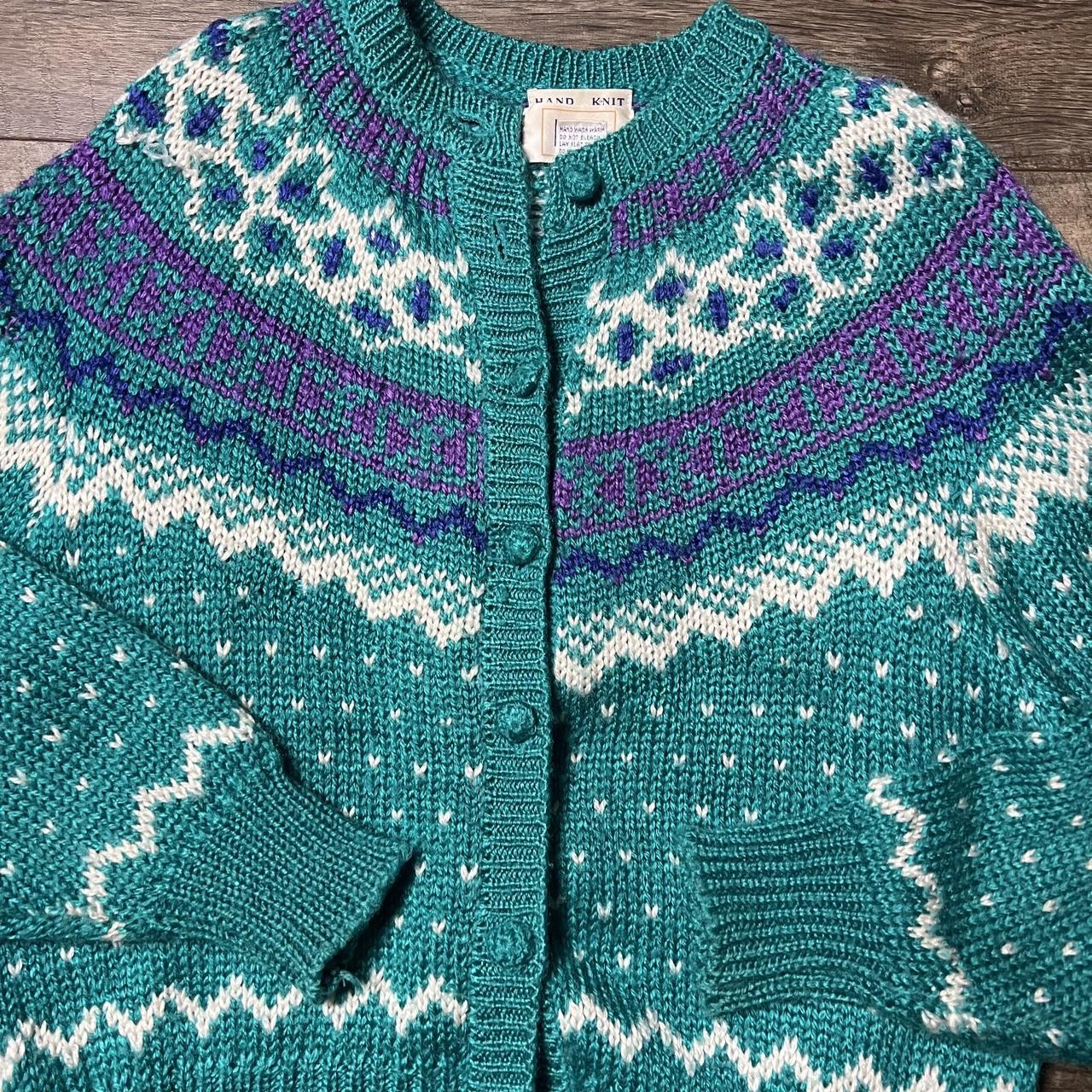IVY Hand Knit Funky Pattern Color Cardigan 80s 90s.... - Depop