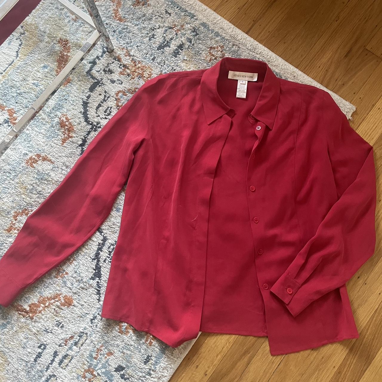 beautiful vintage red silk button down blouse by... - Depop
