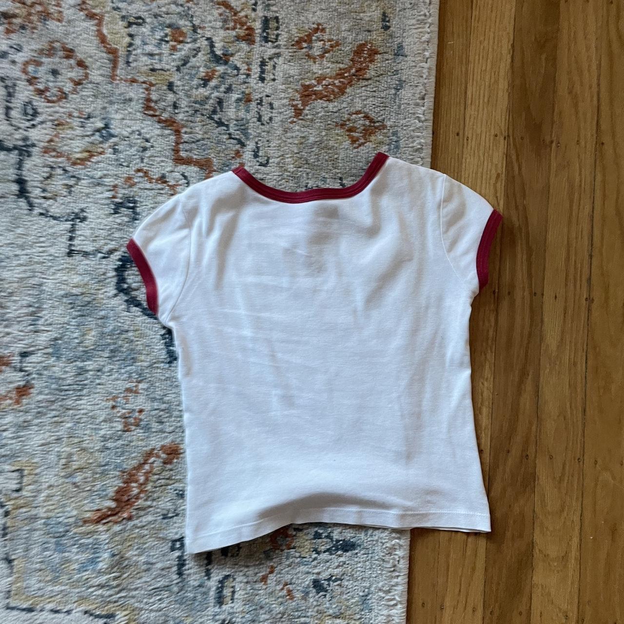 Retro ringer red and white Hawaiian flower print... - Depop