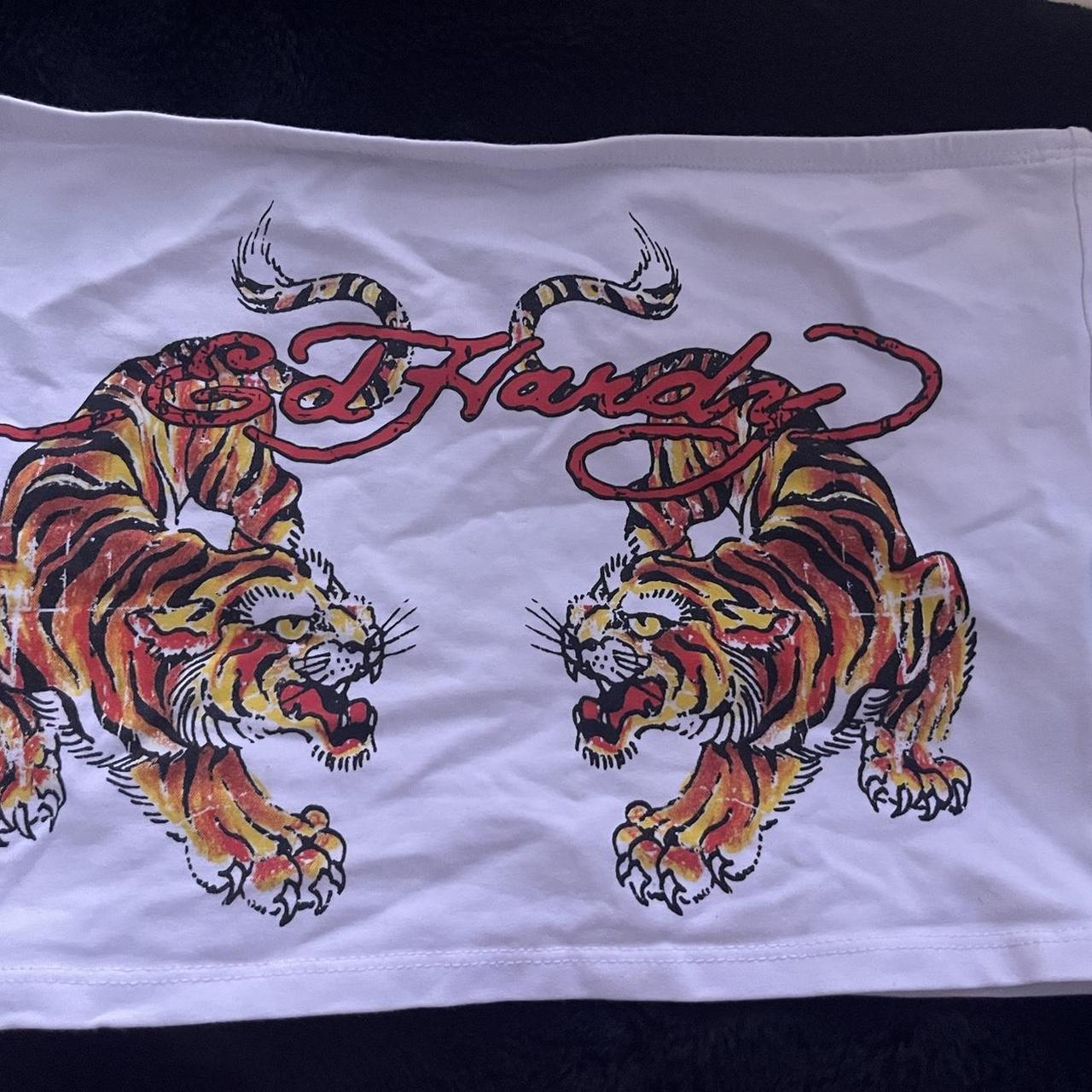 Ed Hardy White Crop worn a few times in perfect... - Depop