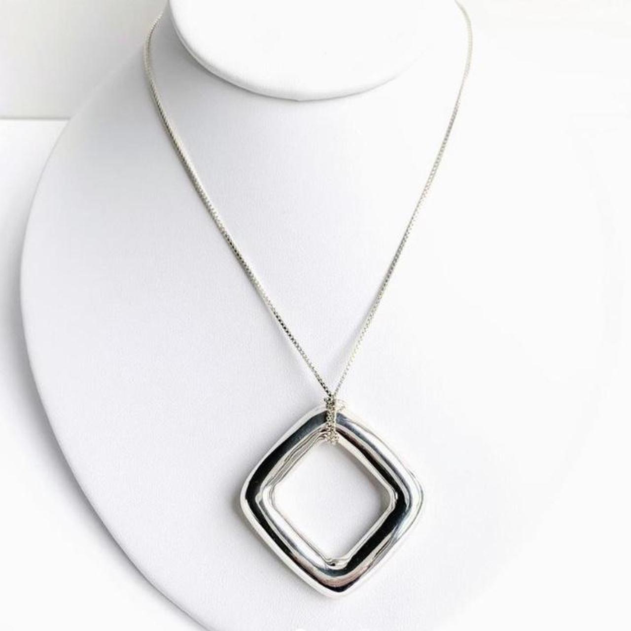 925 Sterling Silver Square Pendant Necklace Chain... - Depop