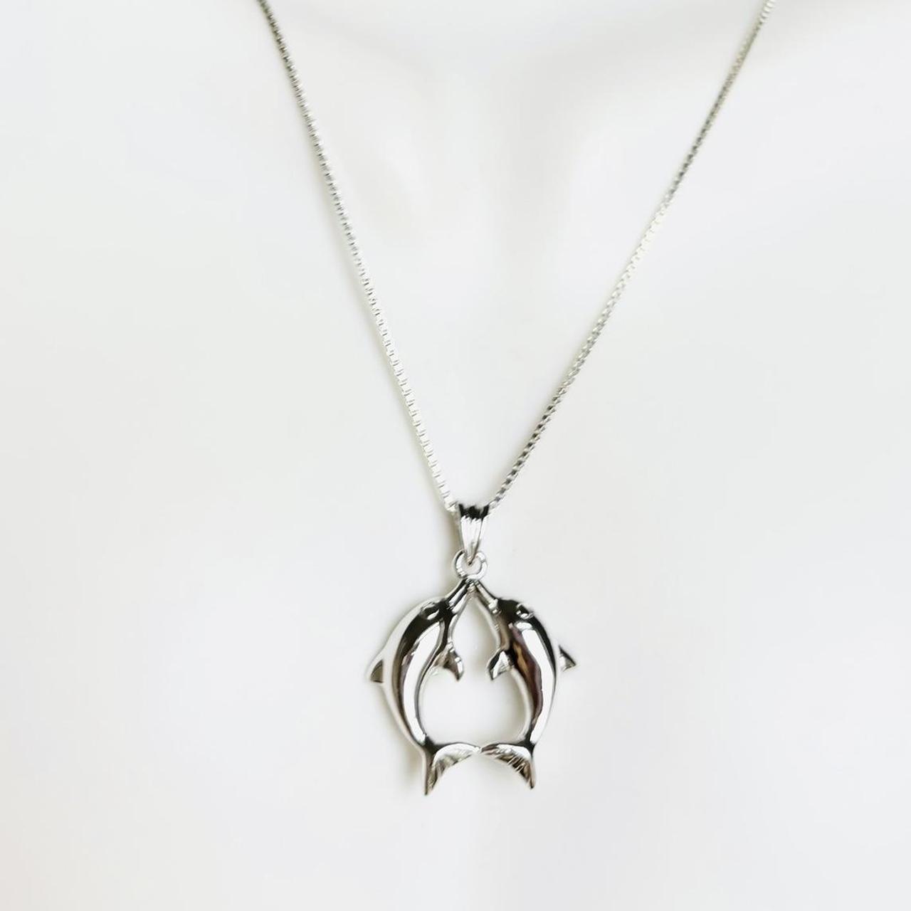 925 Sterling Silver Dolphins Necklace Chain 16”... - Depop