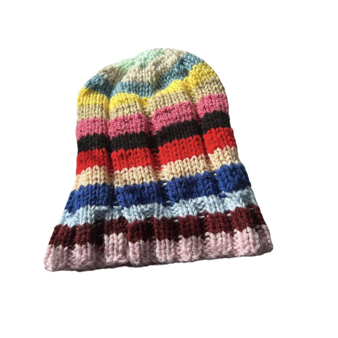Hand knit beanie💓 cutest rainbow beanie hat, very... - Depop
