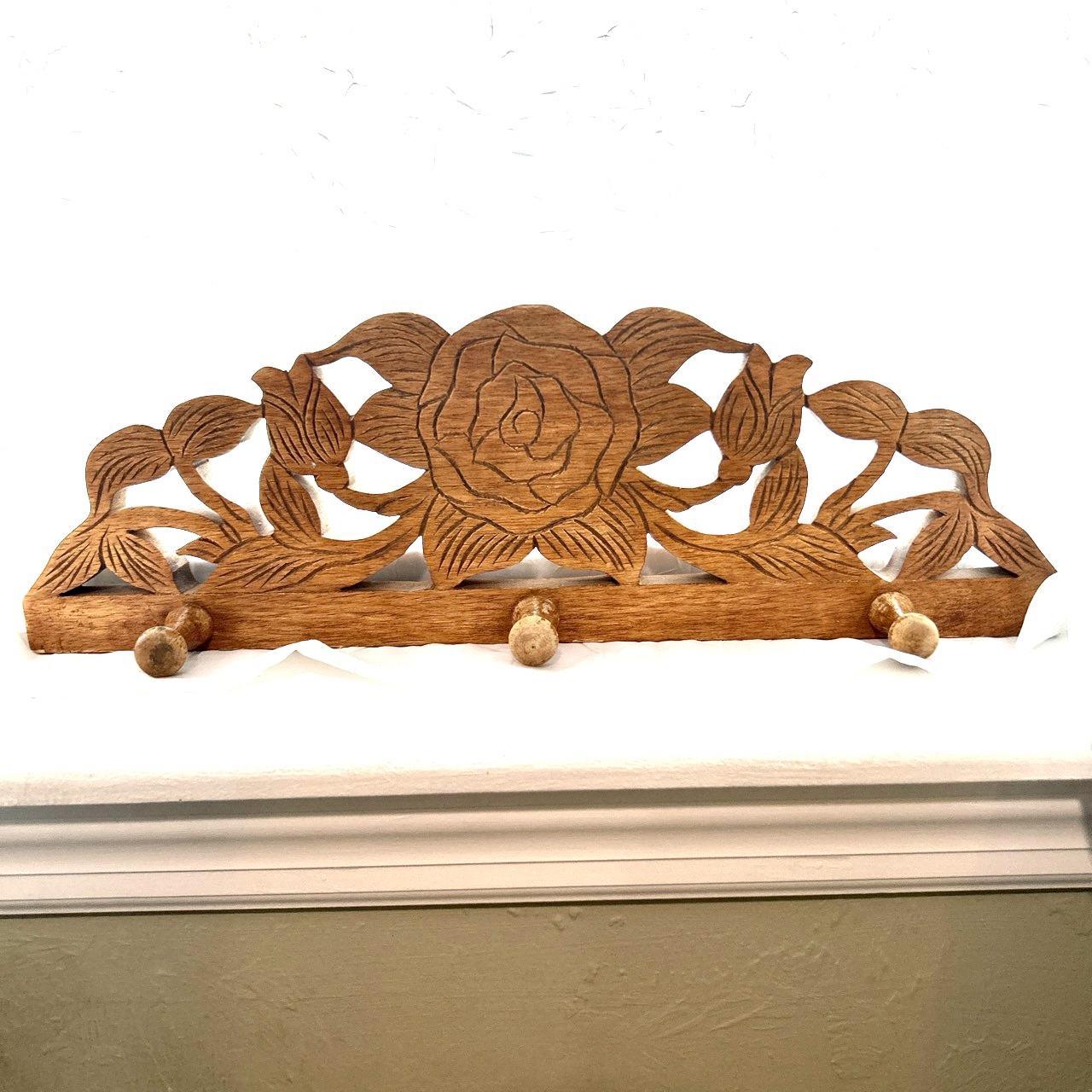 Wooden vintage floral hanging wall rack. 3 pronged.... - Depop