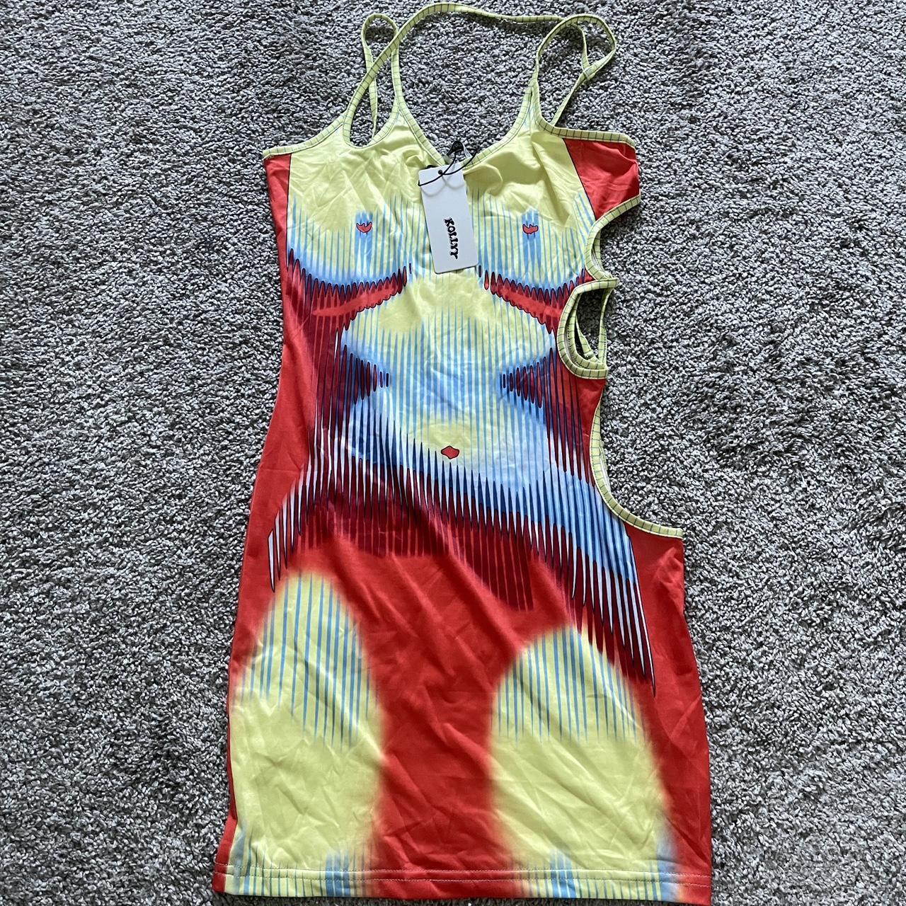 Body Heat Scan Graphic Cutout Strappy Mini Dress... - Depop