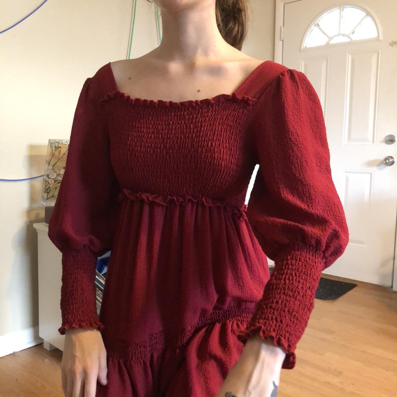 Maroon Ruffled Midi Gown Free Shipping ••• Full... - Depop