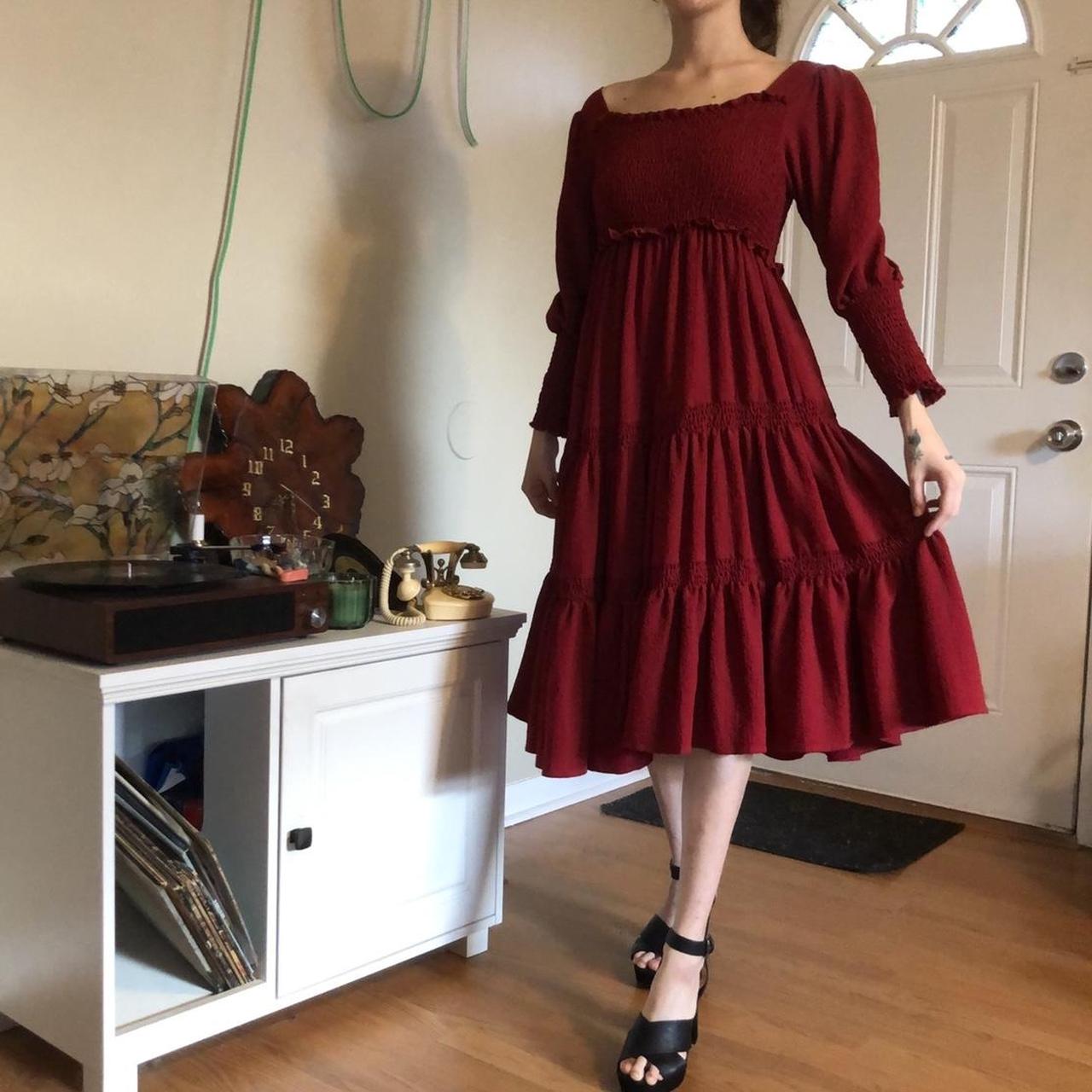 Maroon Ruffled Midi Gown Free Shipping ••• Full... - Depop