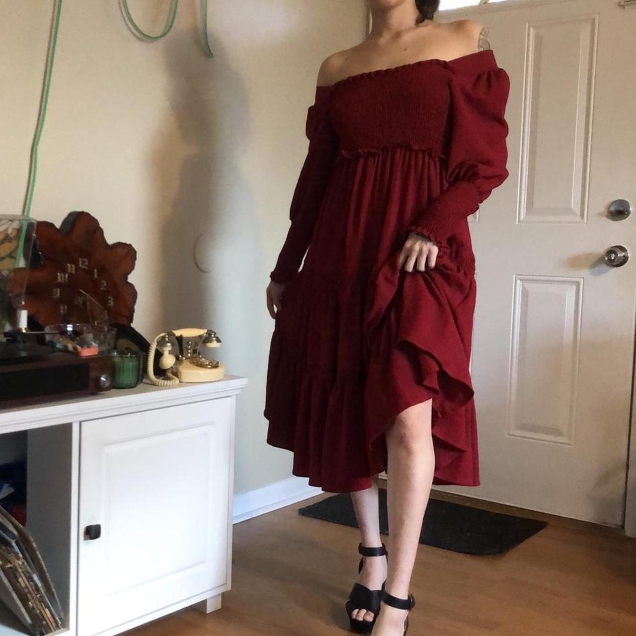 Maroon Ruffled Midi Gown Free Shipping ••• Full... - Depop
