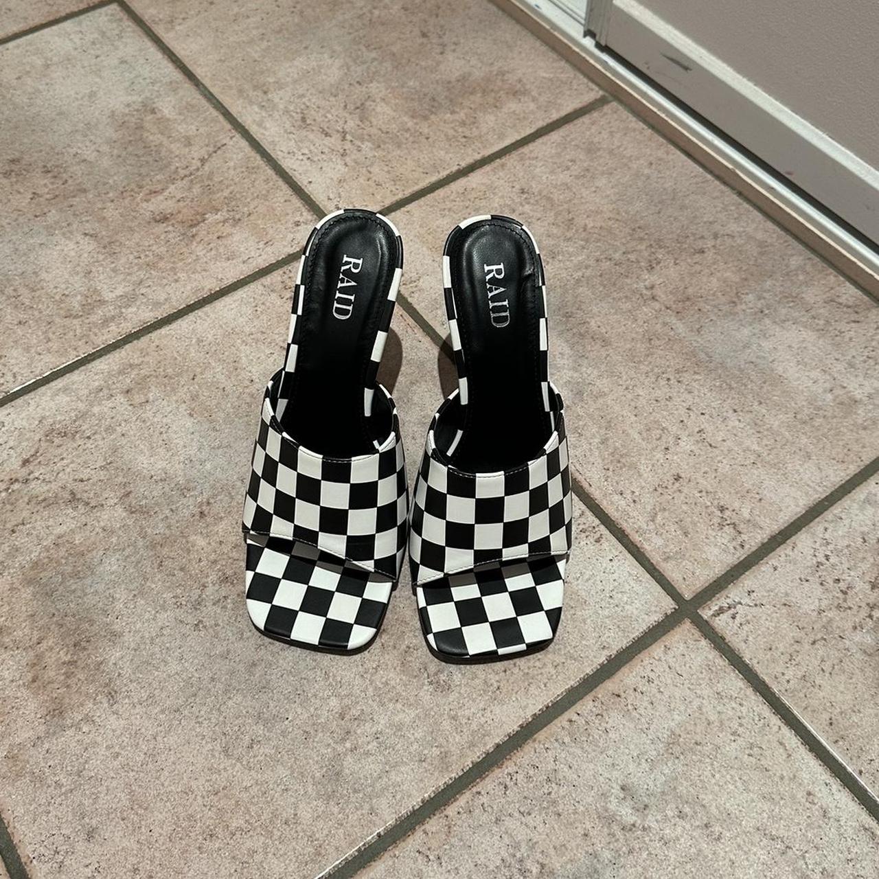 black and white checkered heels UK size 5 never... - Depop