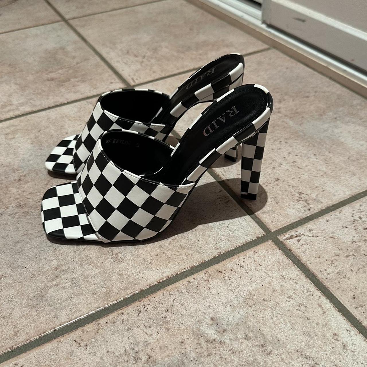 black and white checkered heels UK size 5 never... - Depop